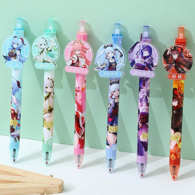 6 Pieces Game Genshin Impact 0.5mm Cartoon Acrylic Gel Pen Hu Tao ...