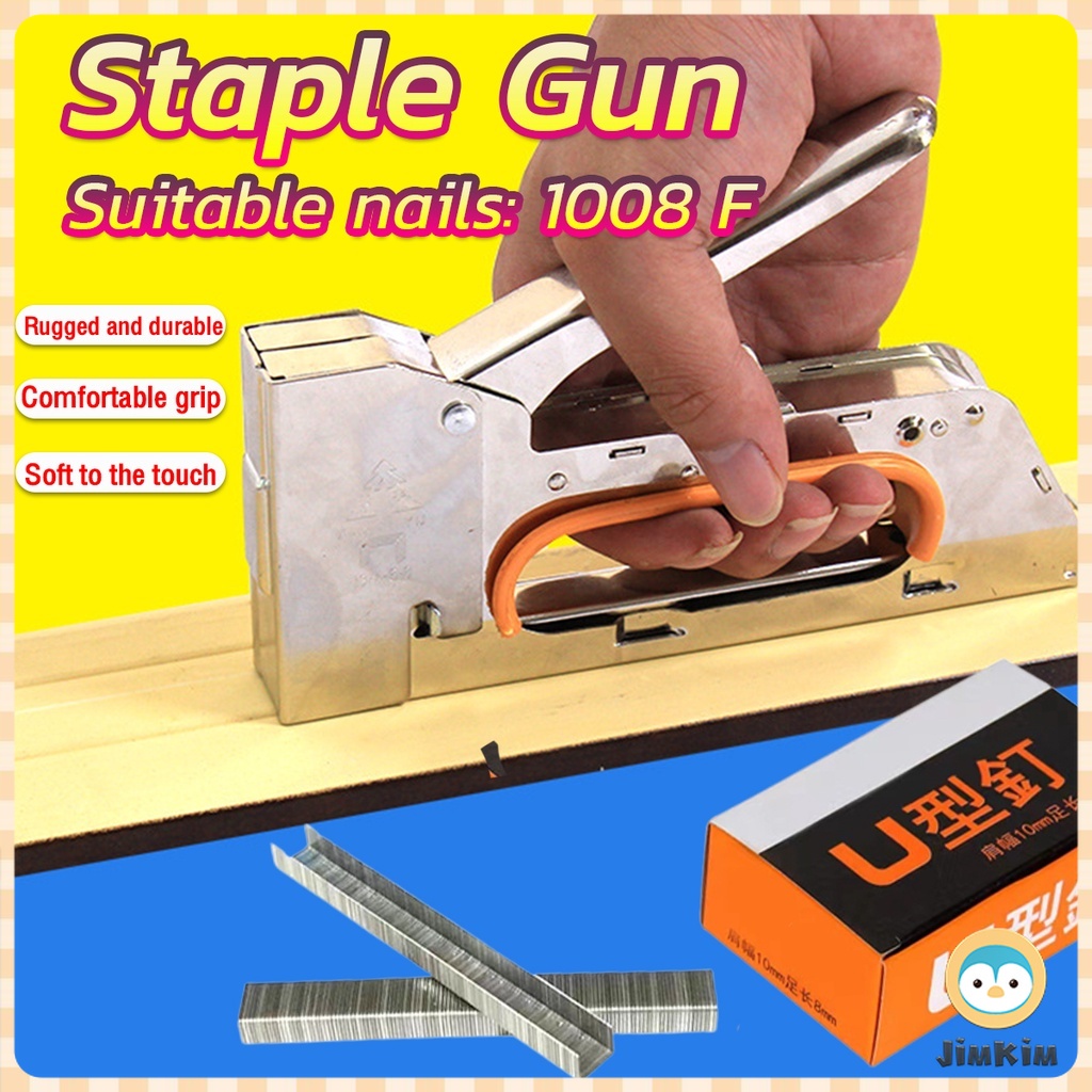 JimKim 1008F Staple Gun Tacker Heavy Duty Gun Tacker Staple Gun and ...