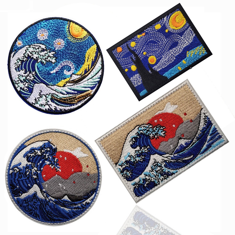 Unique Ukiyo-e 3D Embroidery Velcro Patch Kanagawa Dalang Morale Badge ...