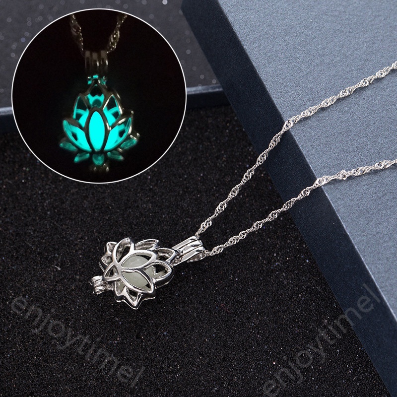 Luminous Glowing In The Dark Moon Lotus Flower Shaped Pendant Necklace ...