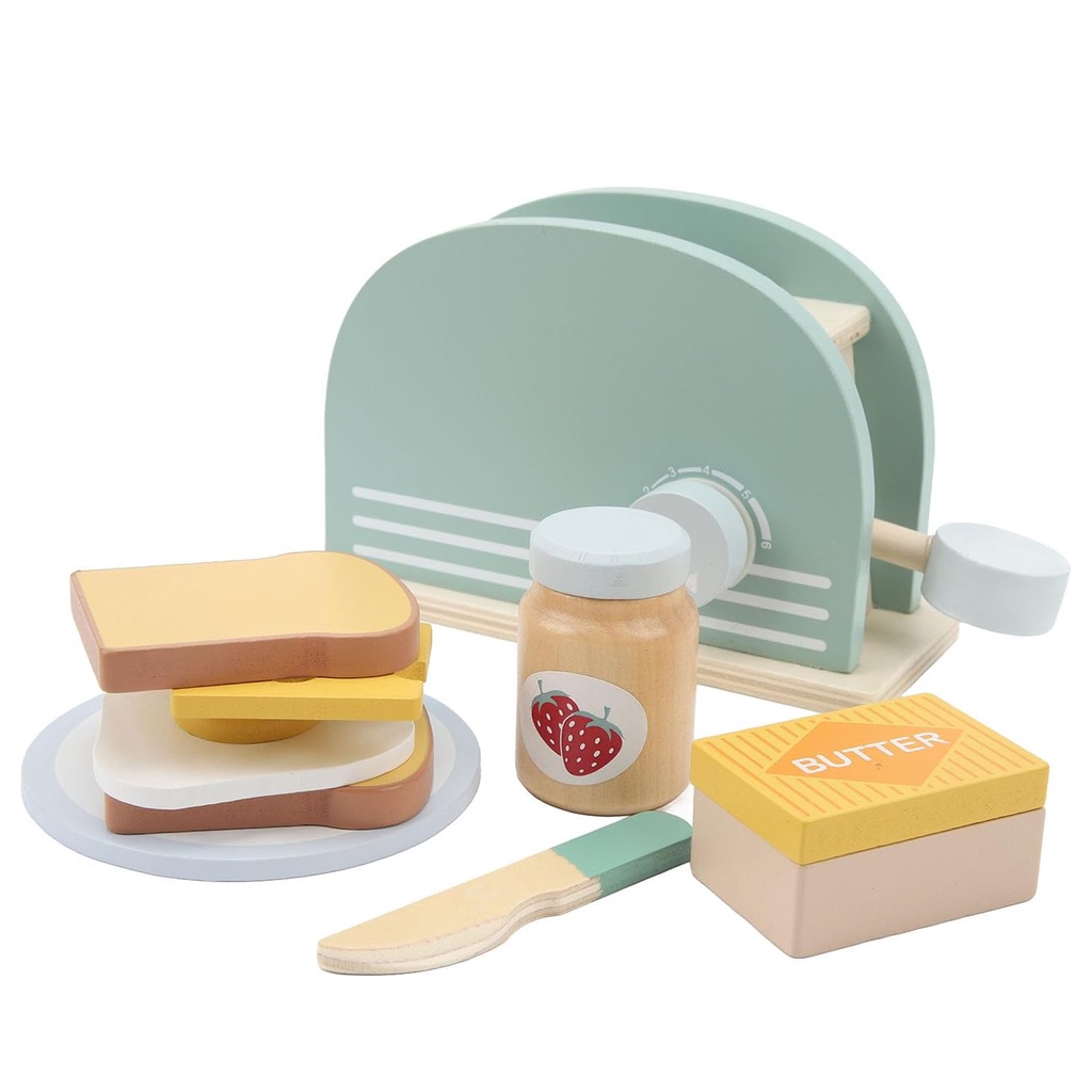 Toy Kitchen Wooden Pop-Up Toaster Game Set 9 Pieces, Interactive Early ...