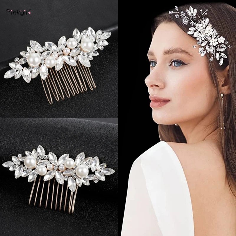 Shiny Crystal Rhinestone Imitation Pearl Tiaras Hair Clips Hair Combs ...