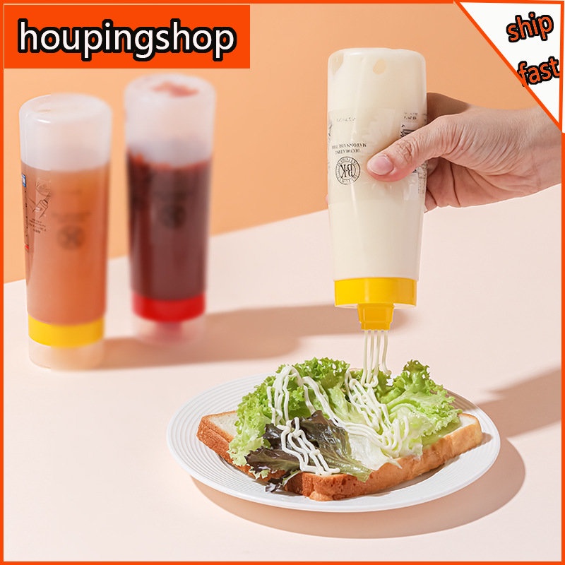 300ml 4-holes Squeezing Bottle With Dust Cover Sauce Bottle For Ketchup Jam Mayonnaise Olive Oil ...