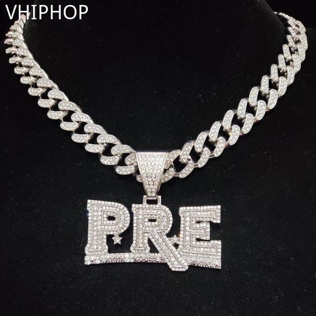 Women Men Hip Hop Pre Pendant Necklace with 13mm Cuban Chain Hiphop ...