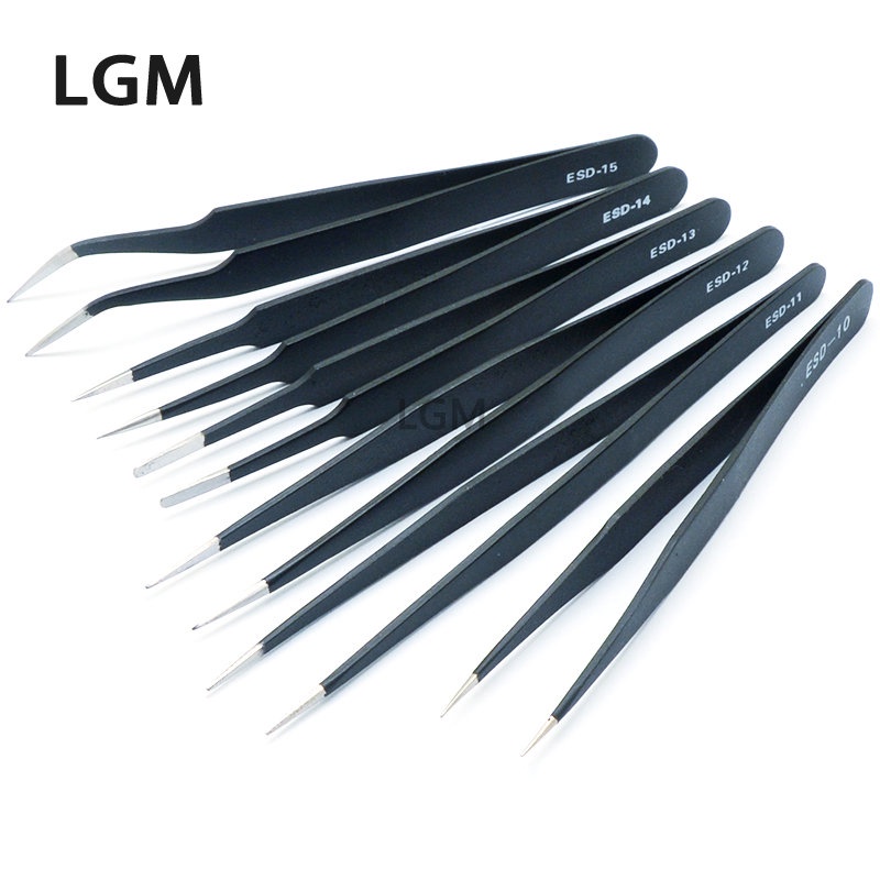 6Pcs Industrial Tweezers Anti-Static Stainless Steel Tweezer Set Mobile ...