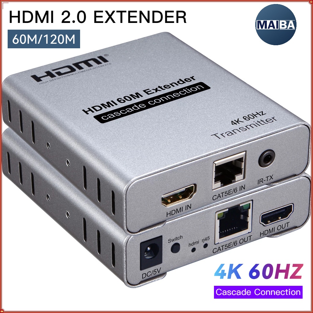 4K 60HZ HDMI Extender 60M HDMI2.0 1080P 120M Over Ethernet RJ45 CAT5e/6 ...
