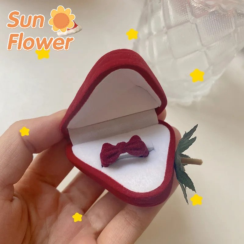 Cute Strawberry Ring Box Flocking bow Ring Fashion Accessories Ring ...