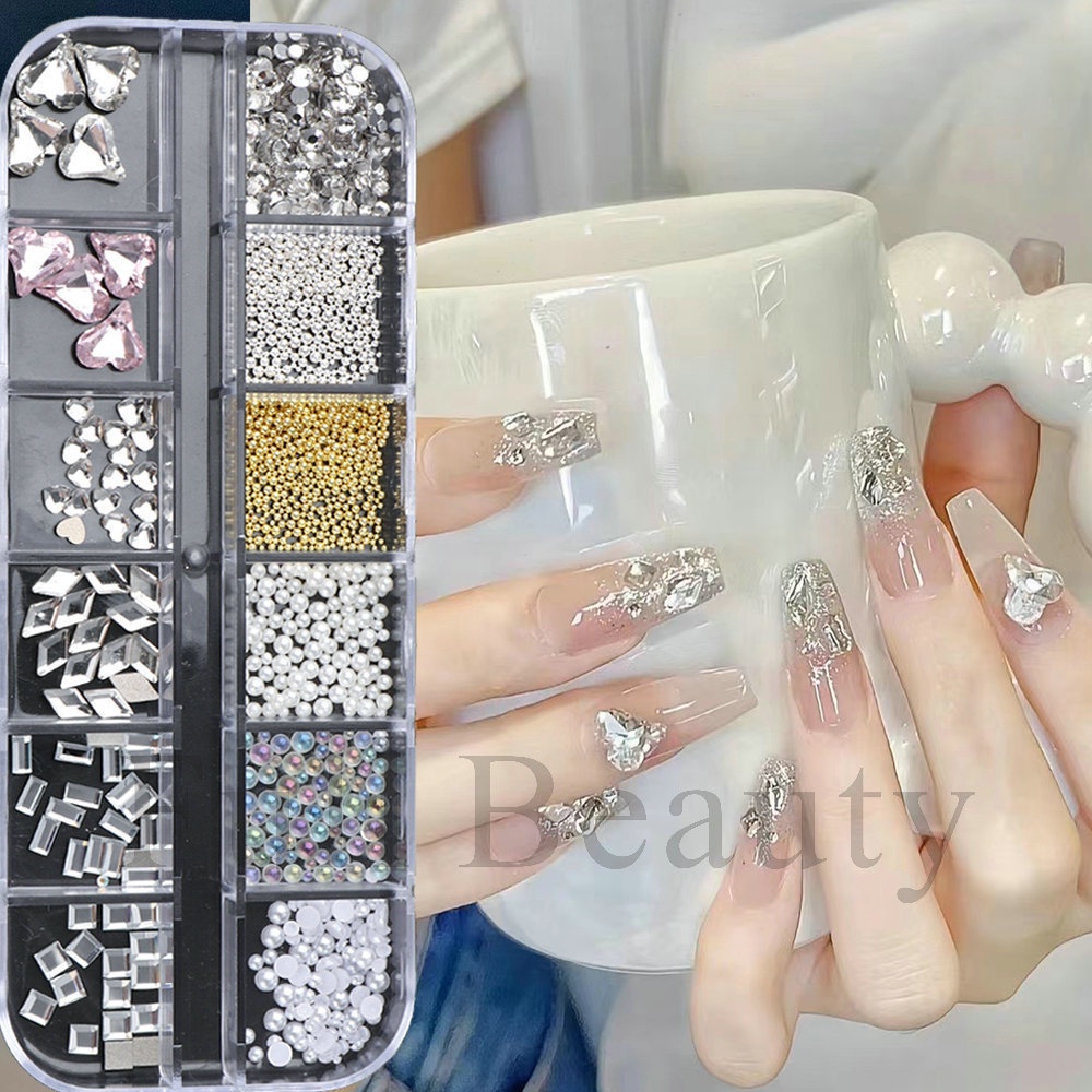 Steel Ball Manicure Jewelry Flat Bottom Diamond Mermaid Bubble Bead ...