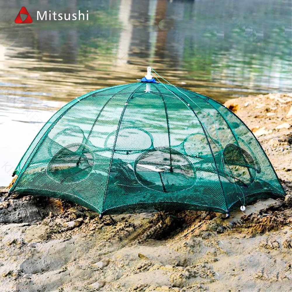 Mitsushi Folding Umbrella Fish Net 16/12/10 Hole Shrimp Cage Crab Fish ...