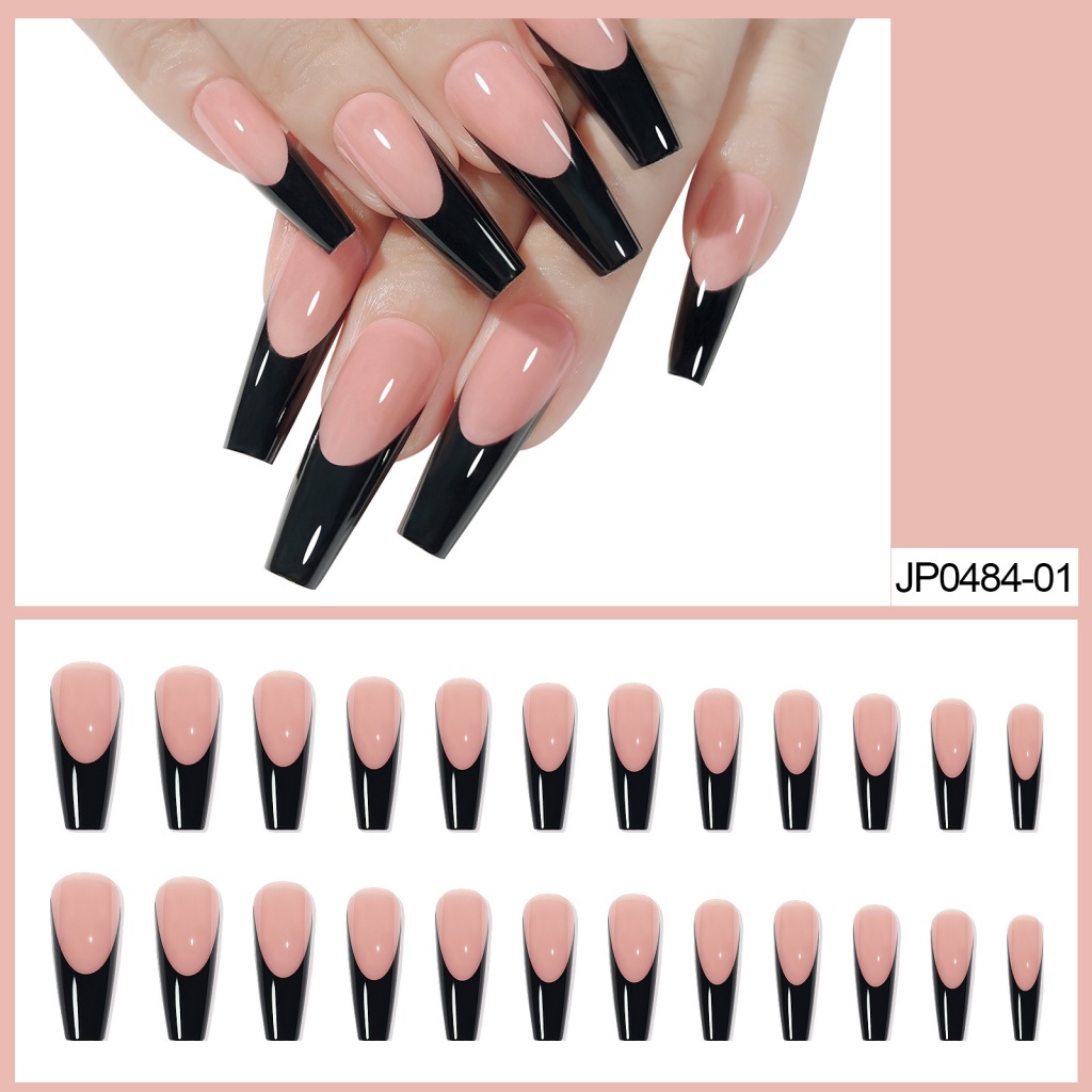 24pcs Black French Ballet Finished Manicure Finished False Nails