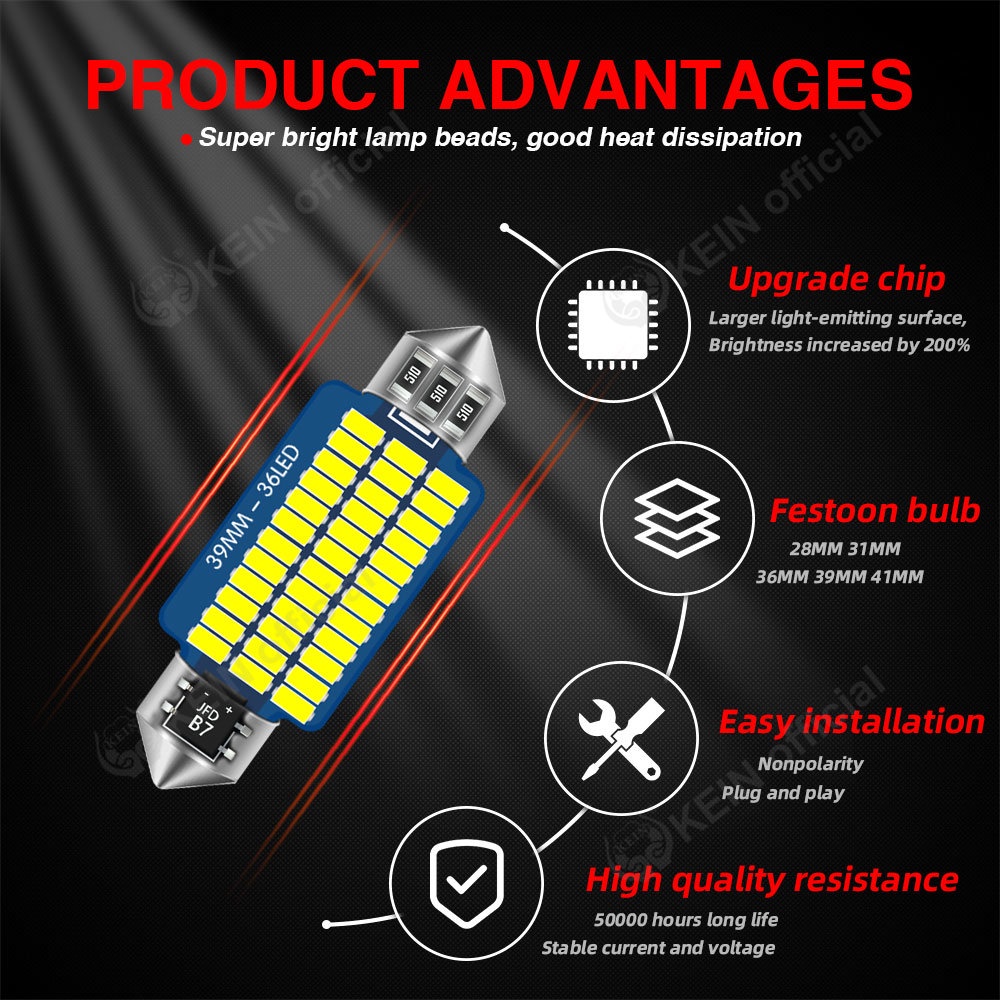KEIN 2PCS T10 Led W5W BA9S T4W Festoon 28mm 31mm 36mm 39mm 41mm 194 168 C5W C10W C3W Car Panel ...