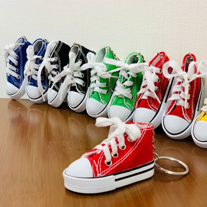 Cute Mini Canvas Sneaker Keychain Motorcycle Stand Sport Shoes Keyrings ...
