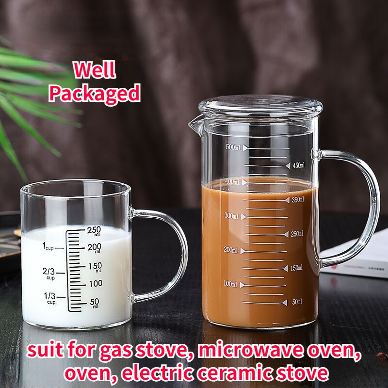Glass Measuring Cup with Scale Cup Microwave Cups Kitchen Baking ...