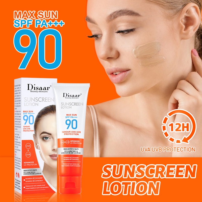 DISAAR SPF 90 Sunscreen Isolation Face Whitening Lotion Sunblock Body Facial Cream | Shopee ...