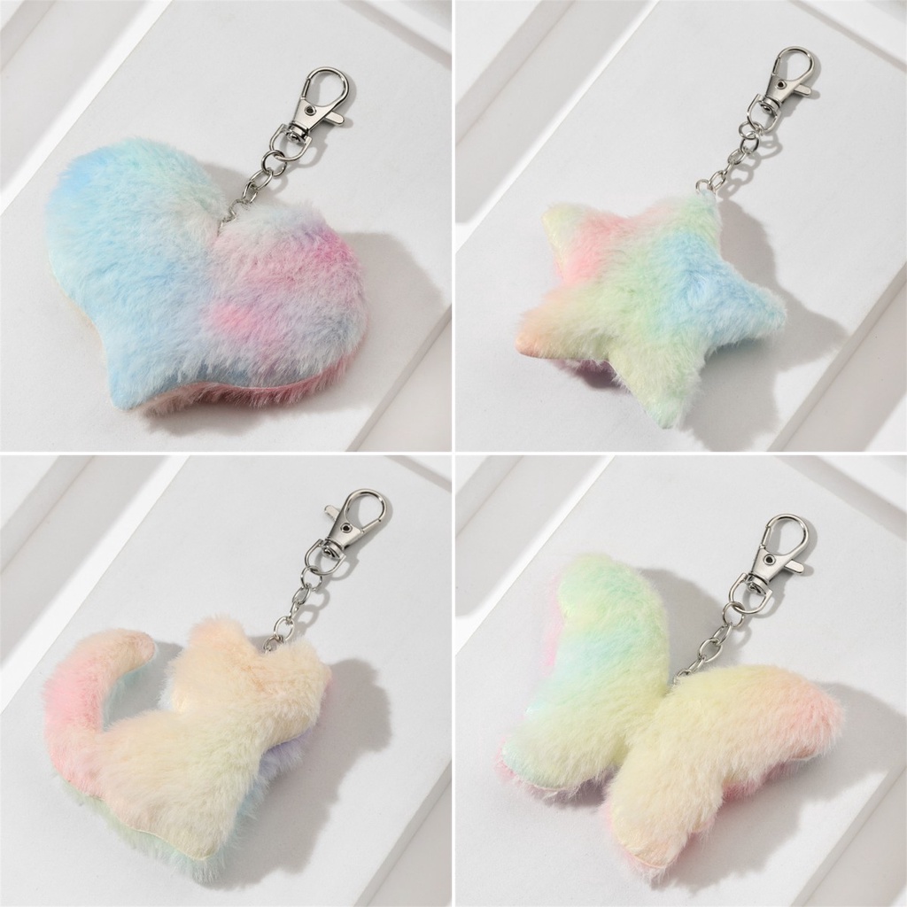 Colorful Plush Keychain Sweet Fluffy Butterfly Star Heart Cat Keyrings ...