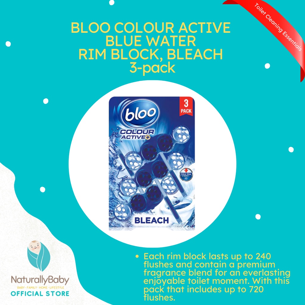 Bloo Colour Active Blue Water Rim Block, Bleach 3 x 50g - Clean toilet ...
