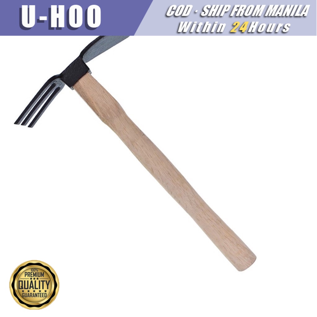 Garden Two Way Pick Hoe Dual-use Iron Hoe and Fork With Wooden Handle ...