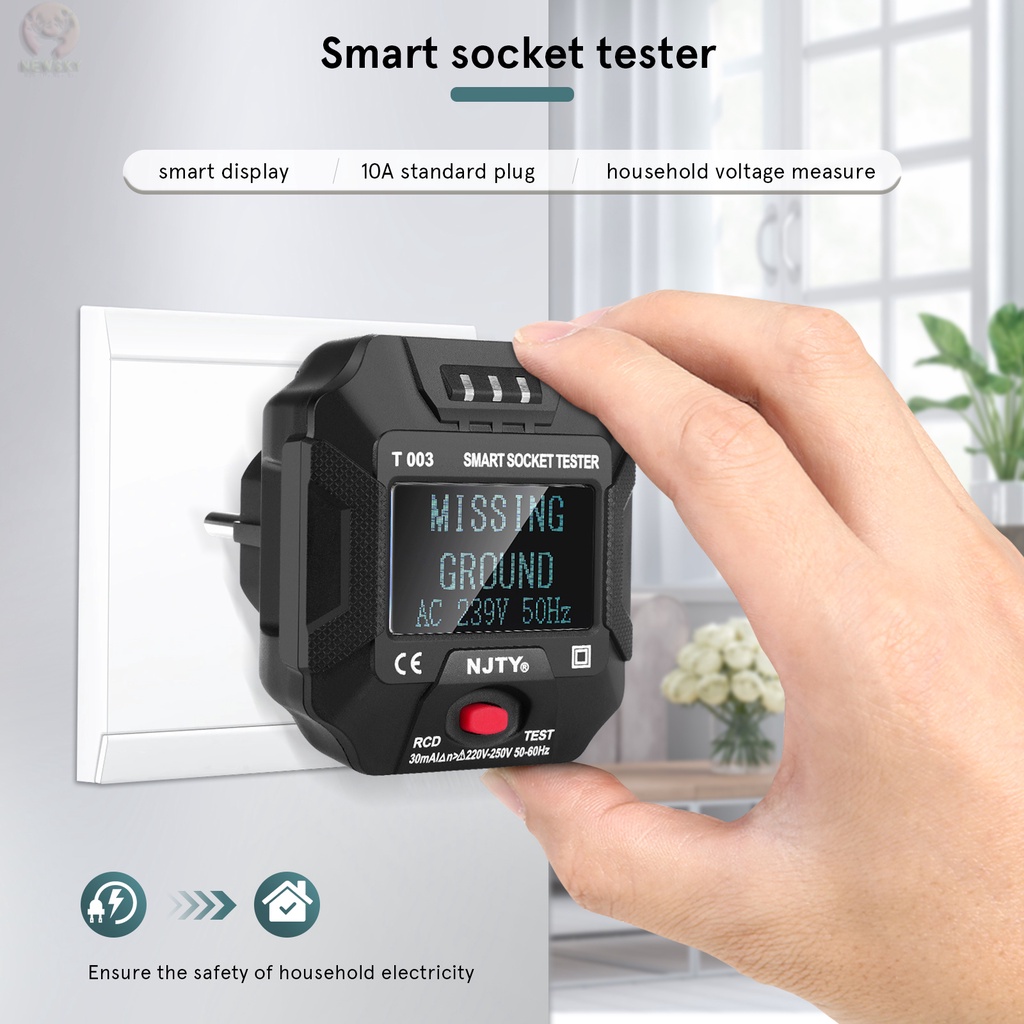 Newsky Outlet Socket Tester Digital Smart Ac Voltage Detector 30ma Rcd ...
