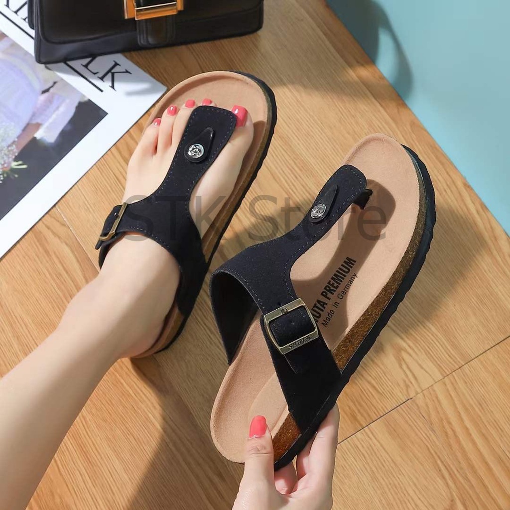 ST901 Women Flip Finger Strap Cork Sole Rubber Slippers Fashionable and ...