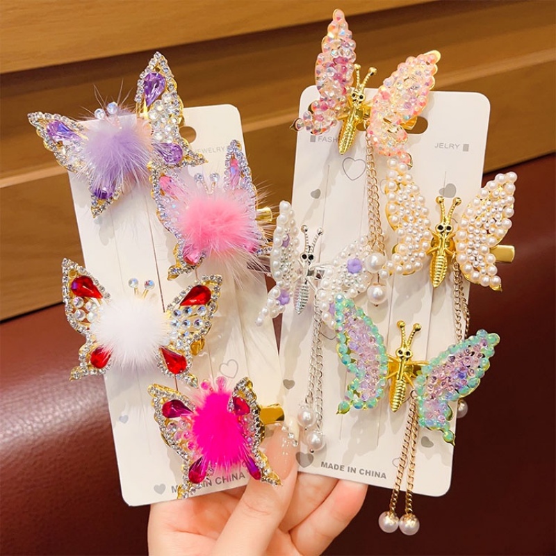 1 Pair Dangle Tassel Pendant Metal 3D Butterfly Hairpin Hair Accessory ...