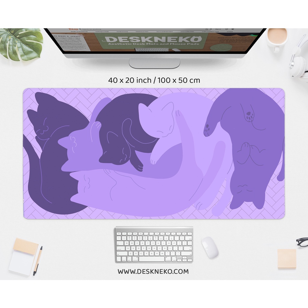 Purple Desk pad Kawaii Mousepad cute cats, Large gaming Mouse Pad ...