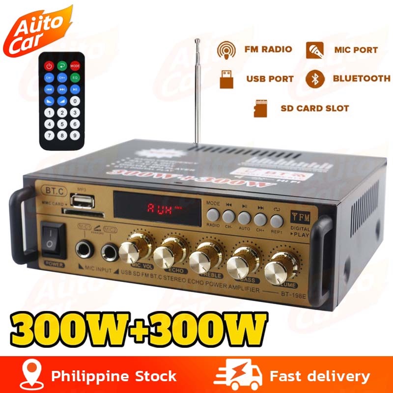300W+300W Digital Hifi Bluetooth Stereo Audio Amplifier Fm Radio Usb BT-198E Mini Amplifier 12 ...