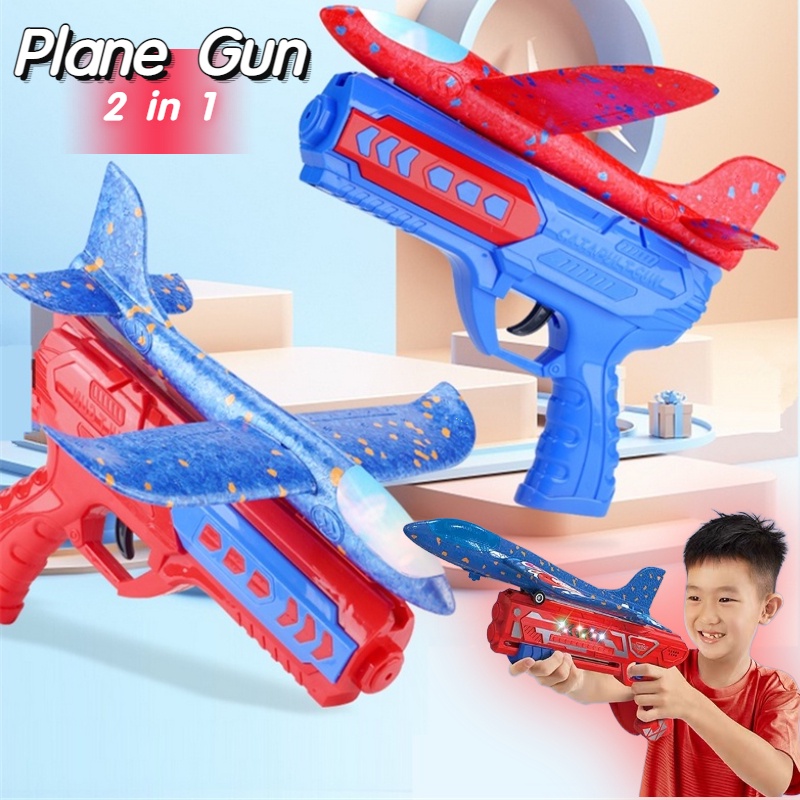 Airplane Launcher Kids LED Glider Toys Foam Airplane Launcher Gun Kids ...