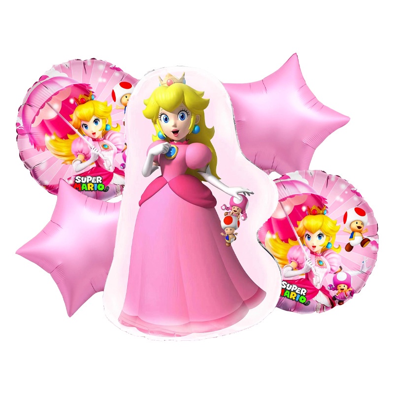New Super Princess Peach Cartoon Theme 5pcs Aluminum Film Balloon Set ...