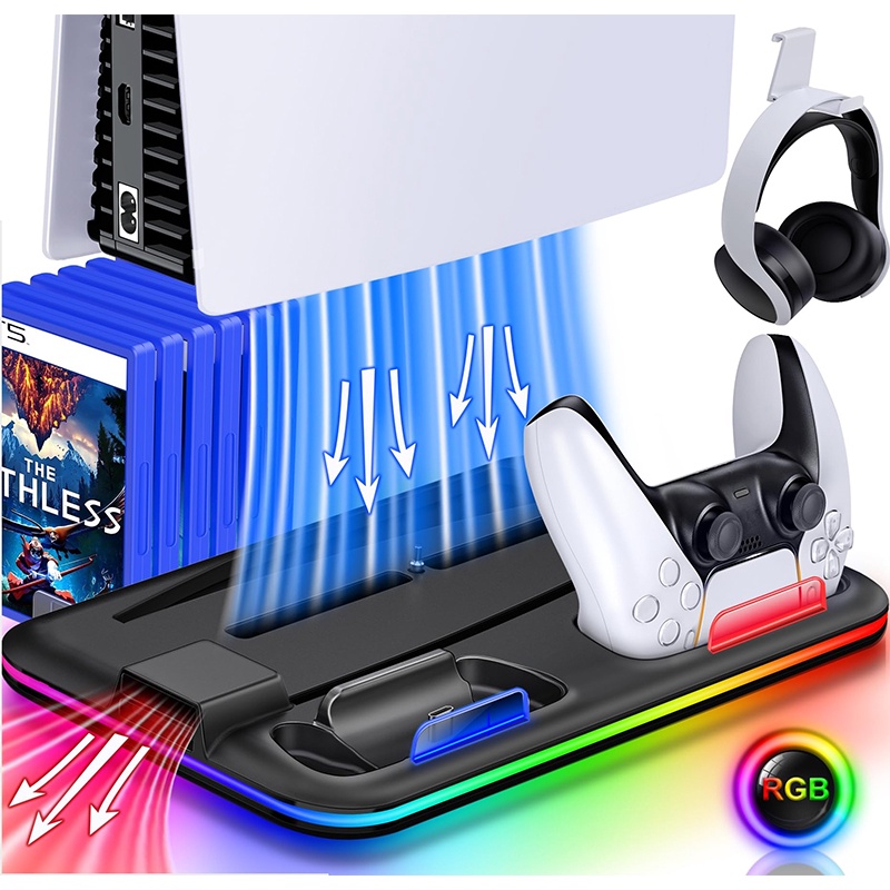Playstation 5 RGB Cooling Stand with Cooling Fan and Dual Controller ...