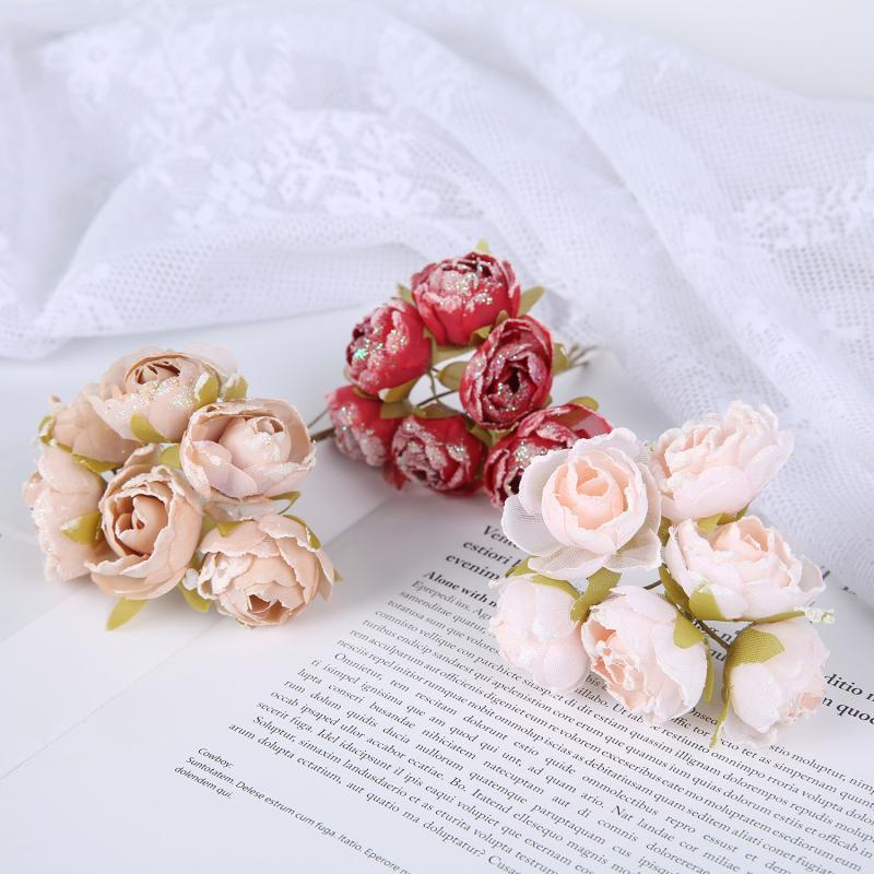 6pcs/Bouquet Mini Rose Bouquet Artificial Flowers Rose Peony Wedding ...