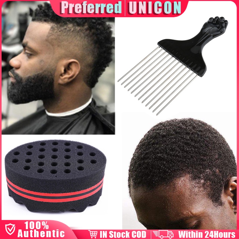 Durable Double Sided Hair Brush Sponge with Metal Hair Pick Comb for ...