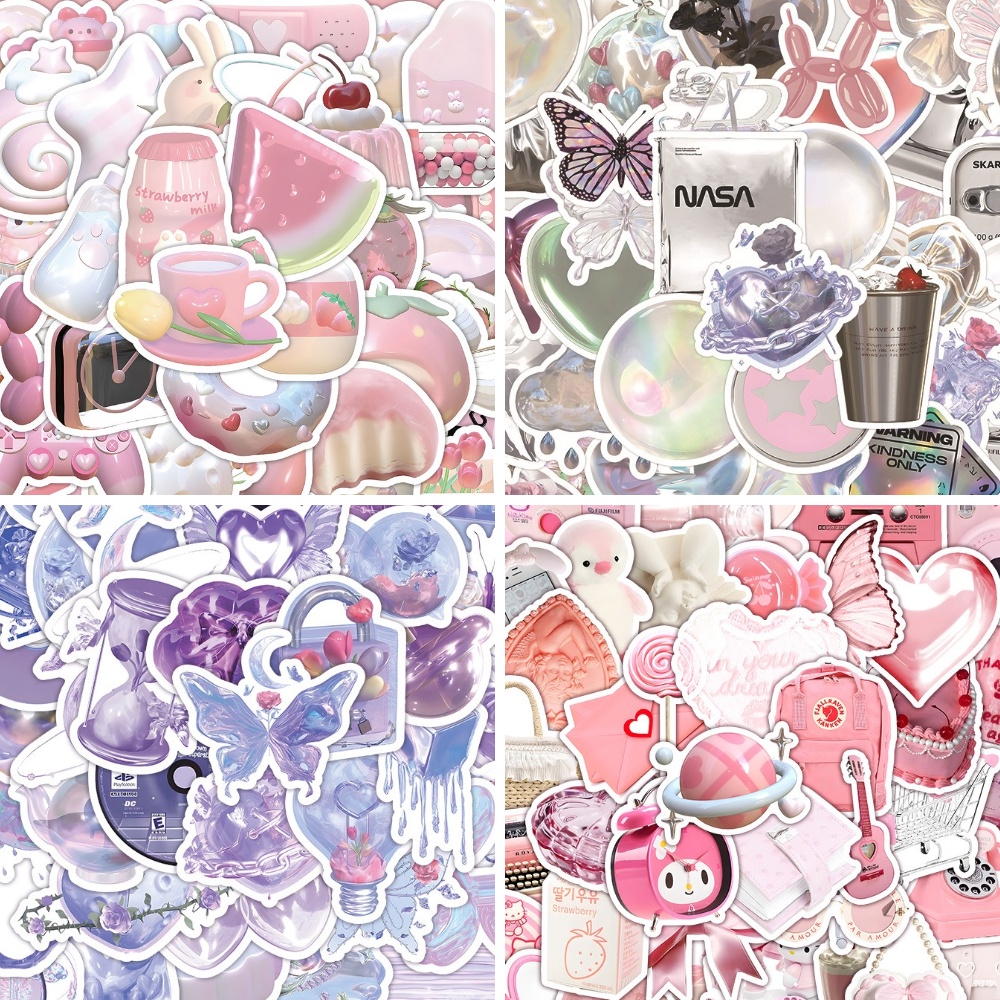 63pcs INS Sweet Pink 3D Stickers Waterproof PVC Sticker for Cup Luggage ...