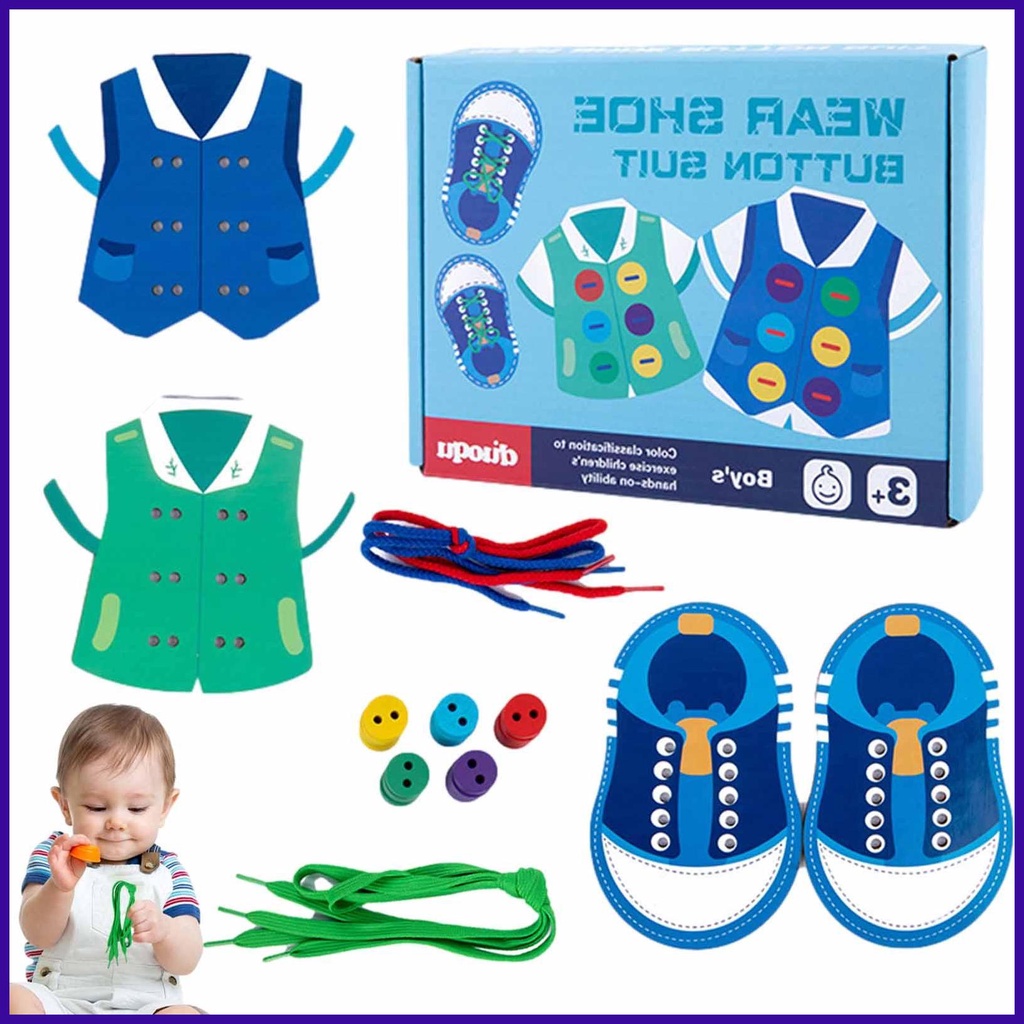 Kids Threading Buttons Activity Board for Toddlers Basic Life Skills ...