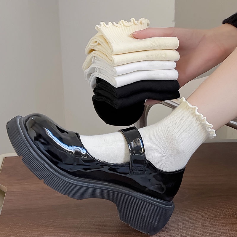 [JF.Home] Agaric Edge White Socks Female ins Trendy All-match Mid-tube ...