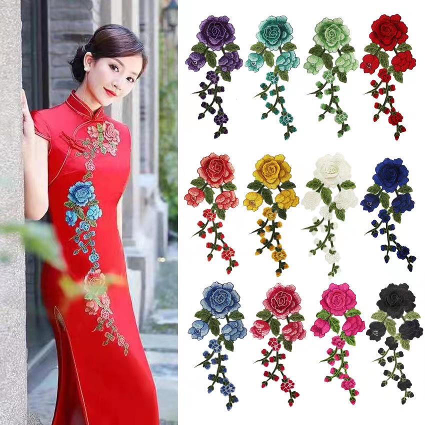 12 Colors Colorful Long String Flowers Embroidery Iron On Patches Sewn ...