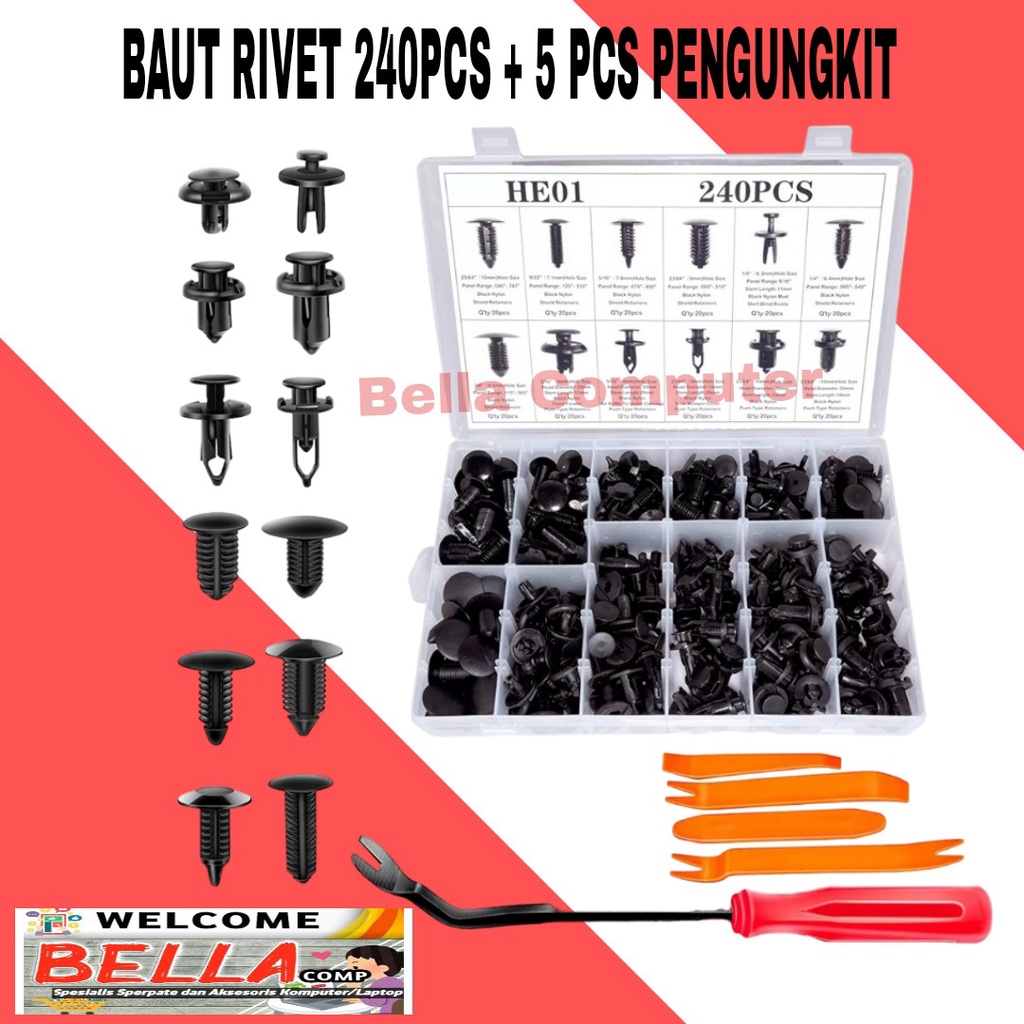 Otoheroes Car Rivet Bolts Joint Clip 240 PCS with 5 PCS Lever - HE01 ...