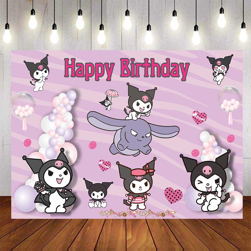 Kuromi Birthday Backdrop For Photography Baby Shower Kids Children Pink ...