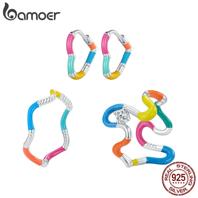 BAMOER 925 Sterling Silver Twisted Rainbow Collection Open Ring ...