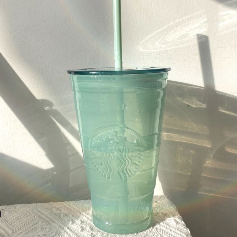 Starbucks mint green glass cold drink cup fairy fog green mint glass ...