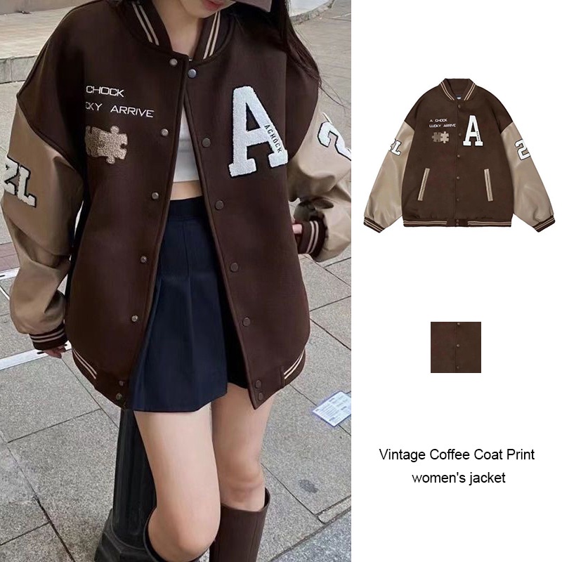 Spring Autumn Vintage Coffee Coat Printed Women Jacket Leisure Couple ...