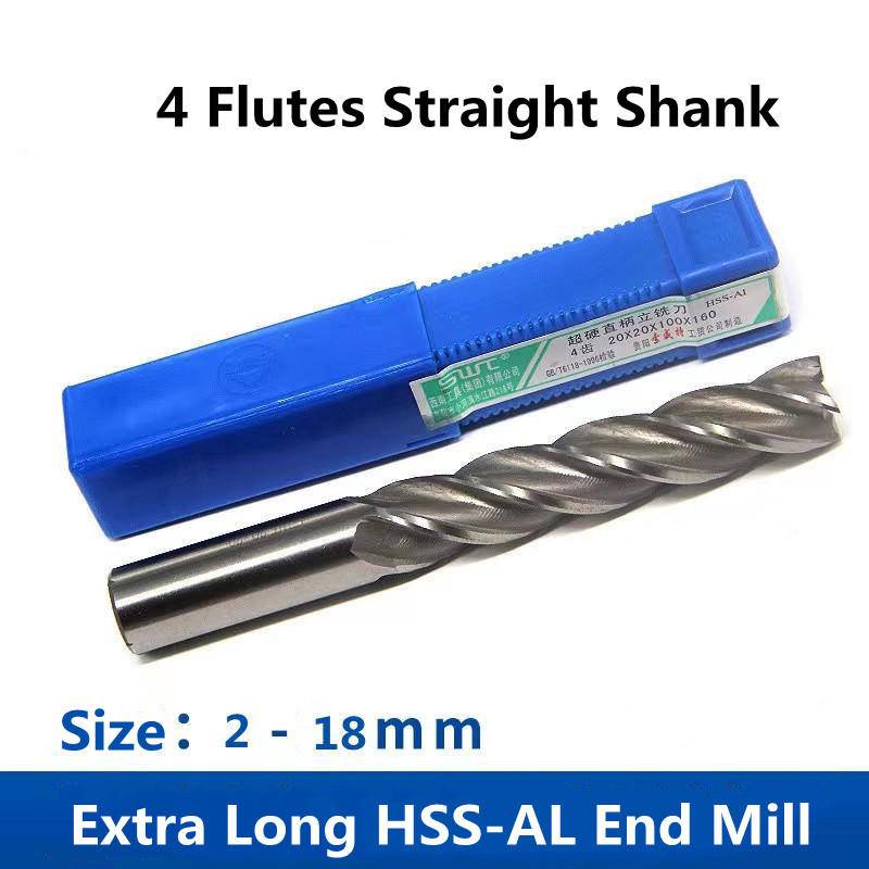 1pc Extra Long HSS-AL End Mill 4 Flutes Straight Shank CNC Metal Tool ...