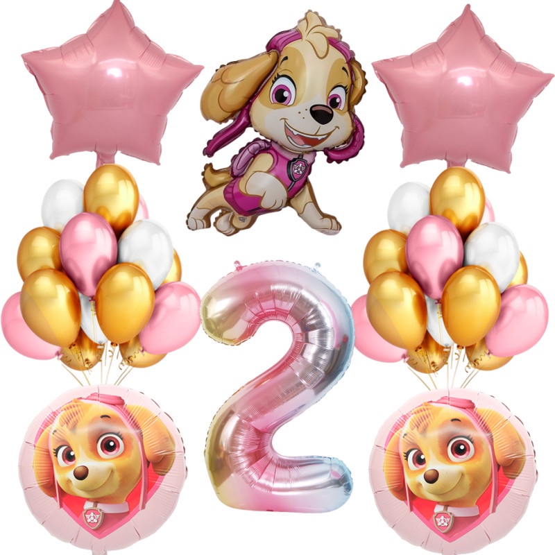 27pcs Paws Patrol Balloons 32inch Pink Number Balloon Paw Print Latex Balloon Set For Kids Girls ...