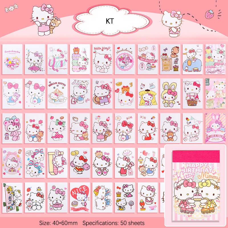 50 Sheets Cute Sanrio Sticker Book Melody Cinnamoroll Kuromi Decorative ...