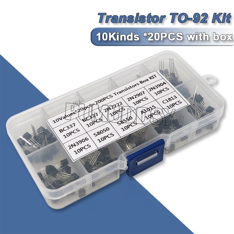200pcs/set with box Transistor Assortment Kit BC337 BC327 2N2222 2N2907 2N3904 2N3906 S8050 ...