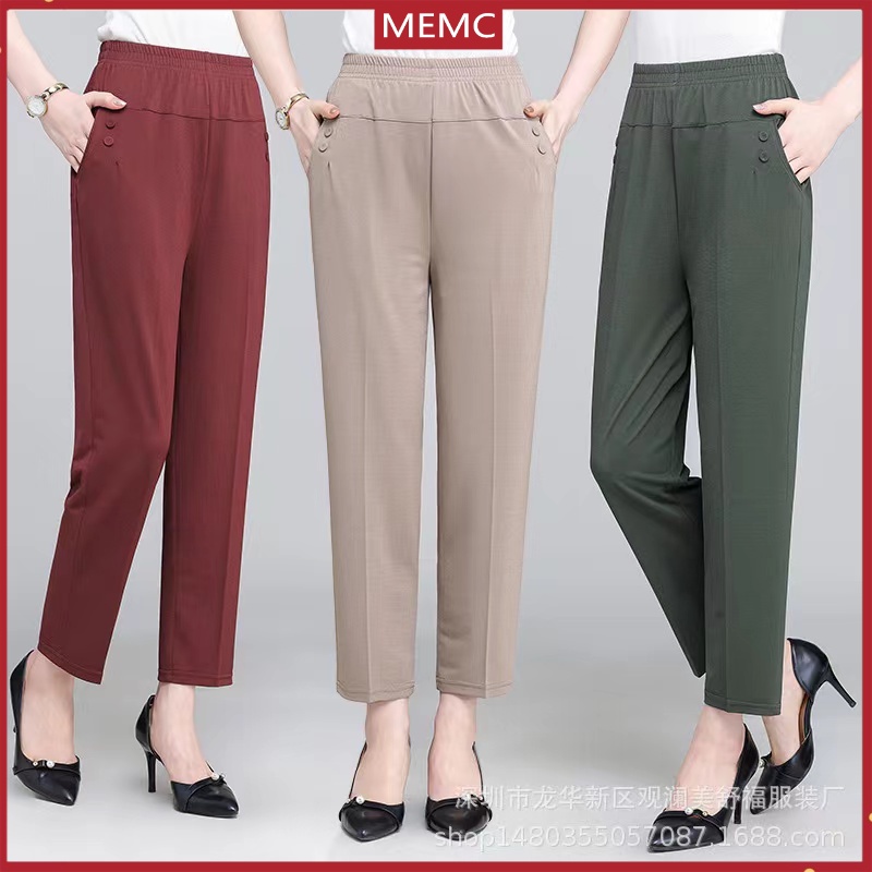 MEMC Silky Plus size mom pants comfortable fit casual for middle-aged ...