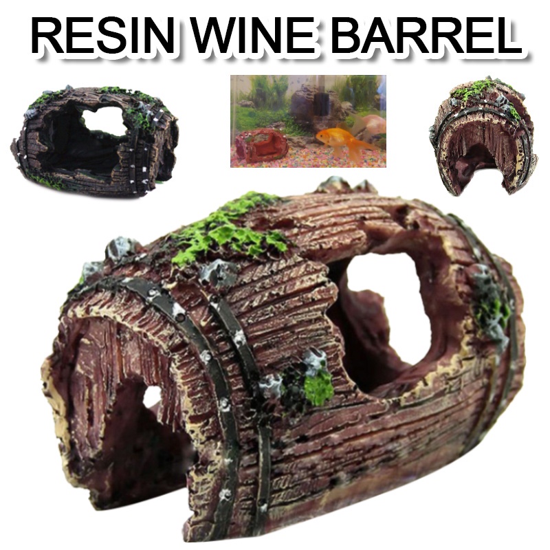 Aquarium Wine Barrel pirate boat volcano Resin Ornament Artificial ...
