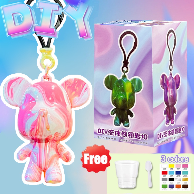 【Children's Day Gift 】1 Set DIY Fluid Bear Brick Keychain Handmade DIY ...
