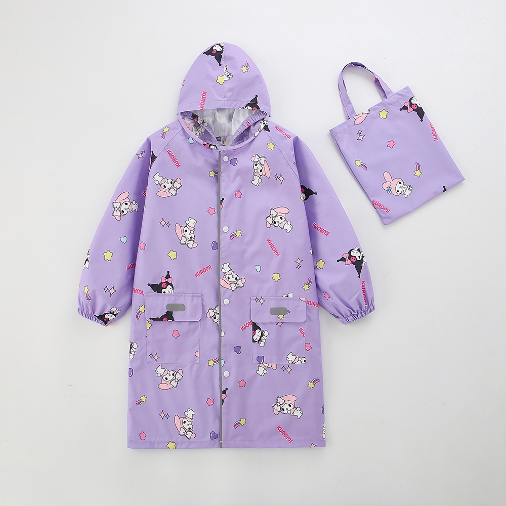 Kids Girl New Lightweight Quick Dry Raincoat Full Body Cartoon Kuromi Melody Pattern Hooded ...