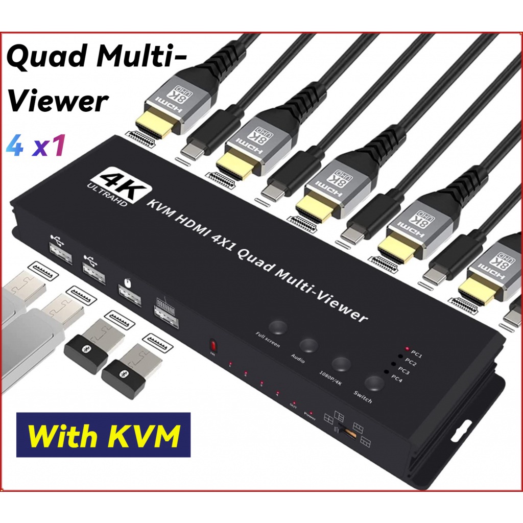 4K HDMI KVM Switch 4x1 Quad Multi Viewer 4 in 1 Out KVM HDMI Processor ...