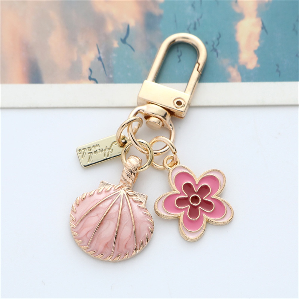 Cute Metal Conch Pendant Keychain Gradient Flower Keyring Women Girls ...